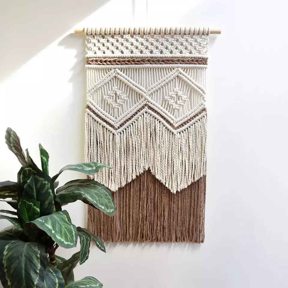 Beautiful Bohemian Macrame Wall Hanging with Caramel Tassel